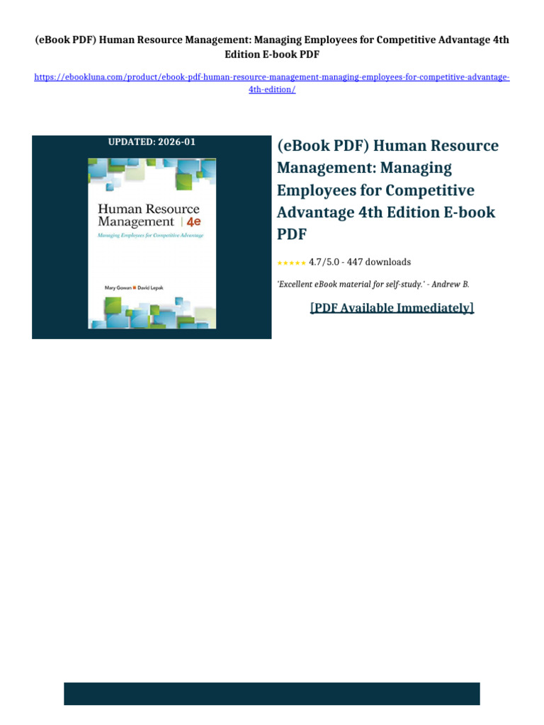 (eBook PDF) Human Resource Management: Managing Employees for ...