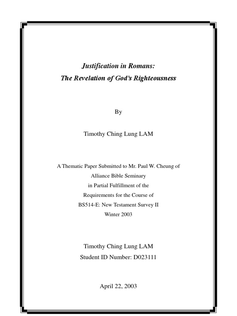 Justification in Romans: The Revelation of God's Righteousness | PDF ...