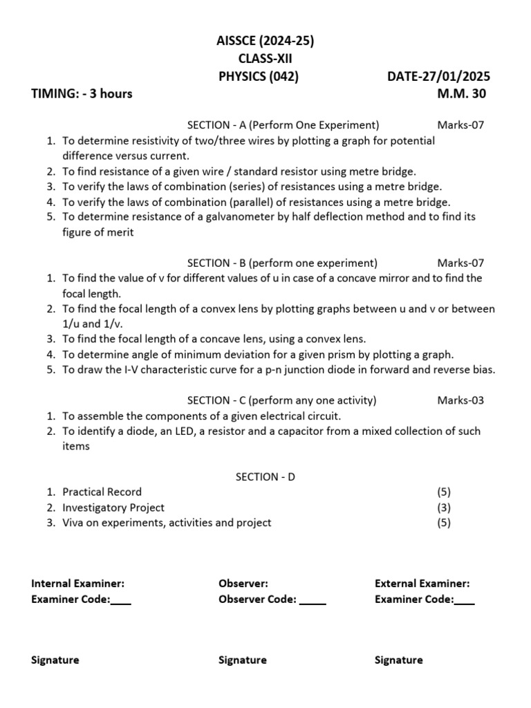 Class 12 Physics Practical 2024-25 | PDF