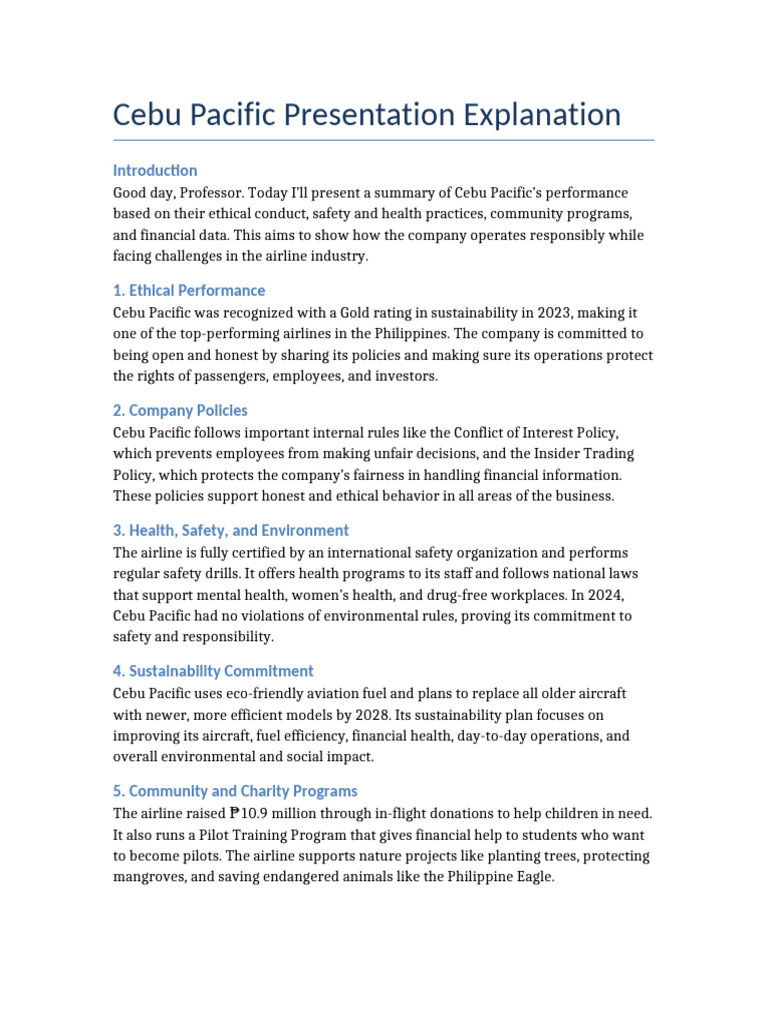 Cebu Pacific Presentation Explanation | PDF | Airlines | Sustainability
