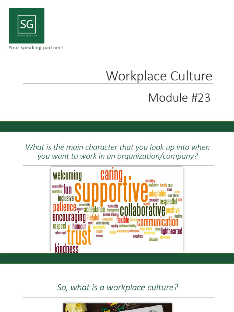 SG Module #23 - Workplace Culture | PDF | Organizational Culture ...