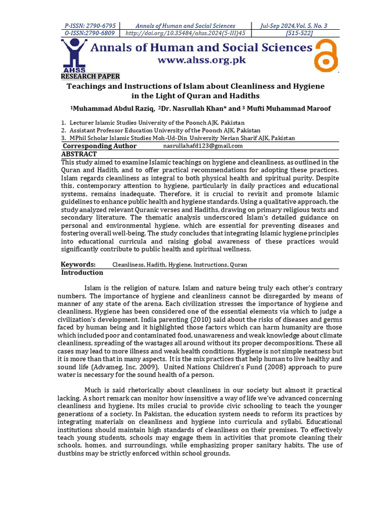 Teachings and Instructions of Islam About Cleanliness and Hygiene in ...