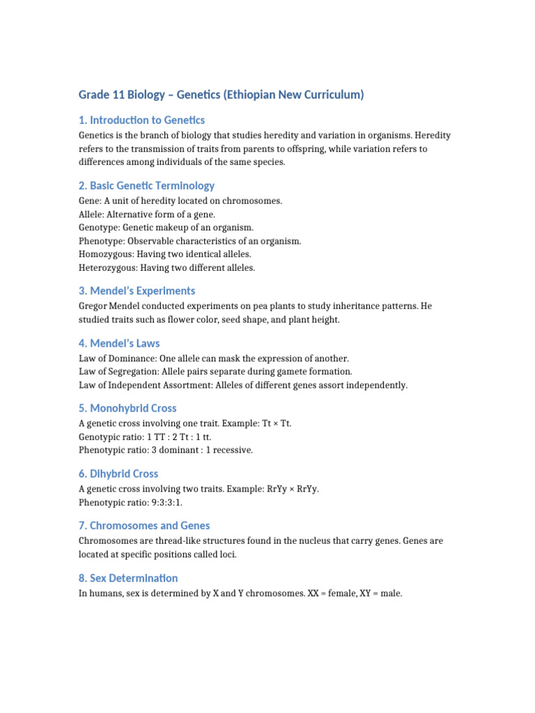Grade 11 Genetics Ethiopia-1 | PDF