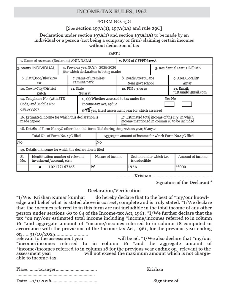 Form 15G | PDF | Income Tax | Payments