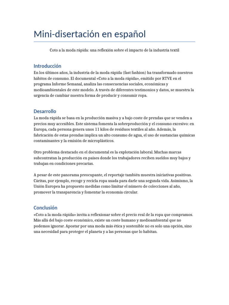 Coto A La Moda Rapida Disertacion | PDF
