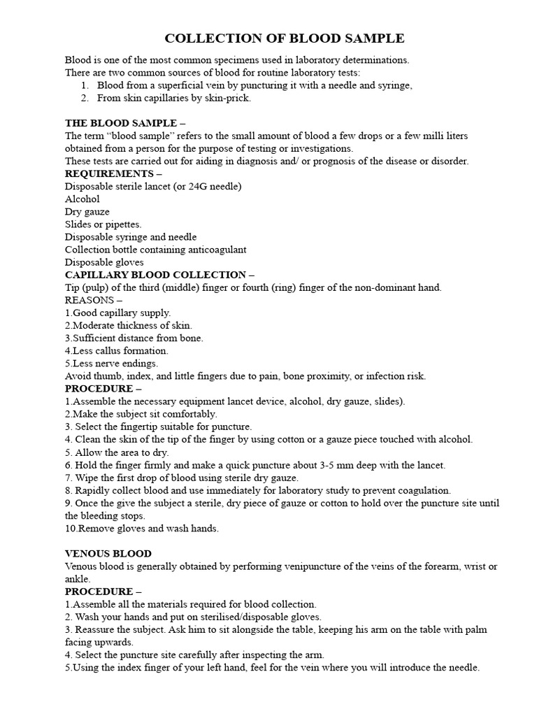 Collection of Blood Sample Record | PDF | Vein | Blood