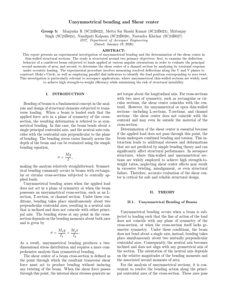Unsymmetrical Bending and Shear Center | PDF | Bending | Beam (Structure)