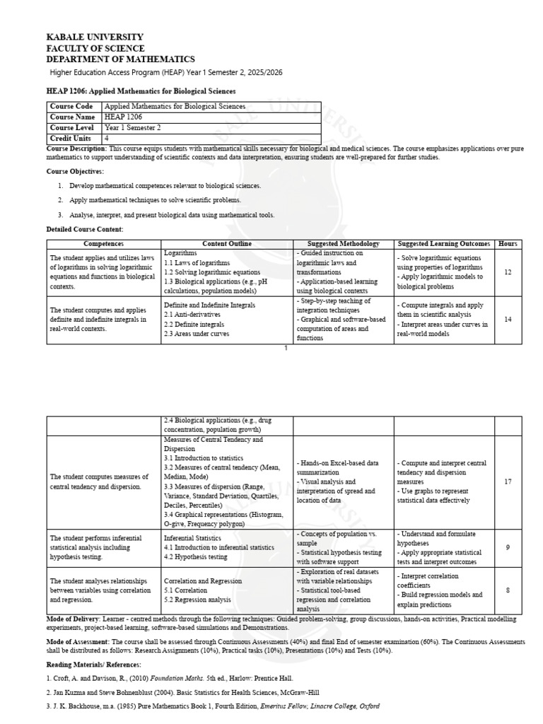 HEAP 1206 Course Outline | PDF | Statistics | Regression Analysis