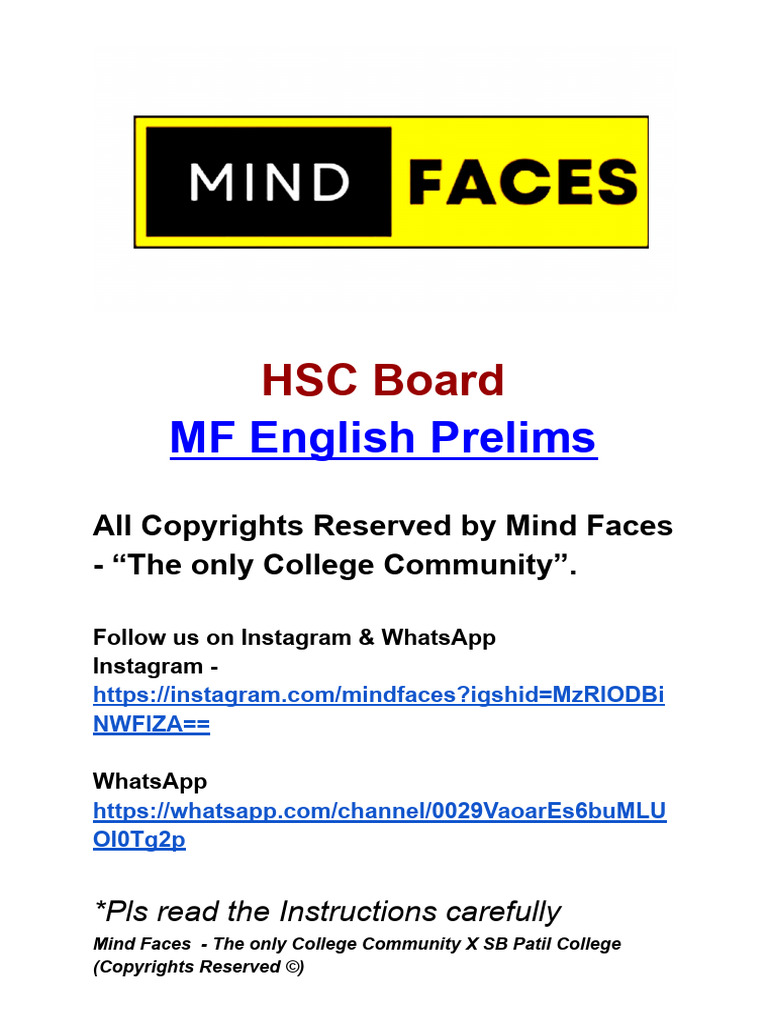 Mind Faces ENGLISH Prelims HSC 2026 | PDF | Novels | Interview