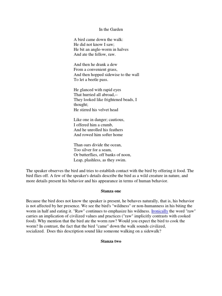 A Bird Came Down The Walk | PDF | Poetry | Birds