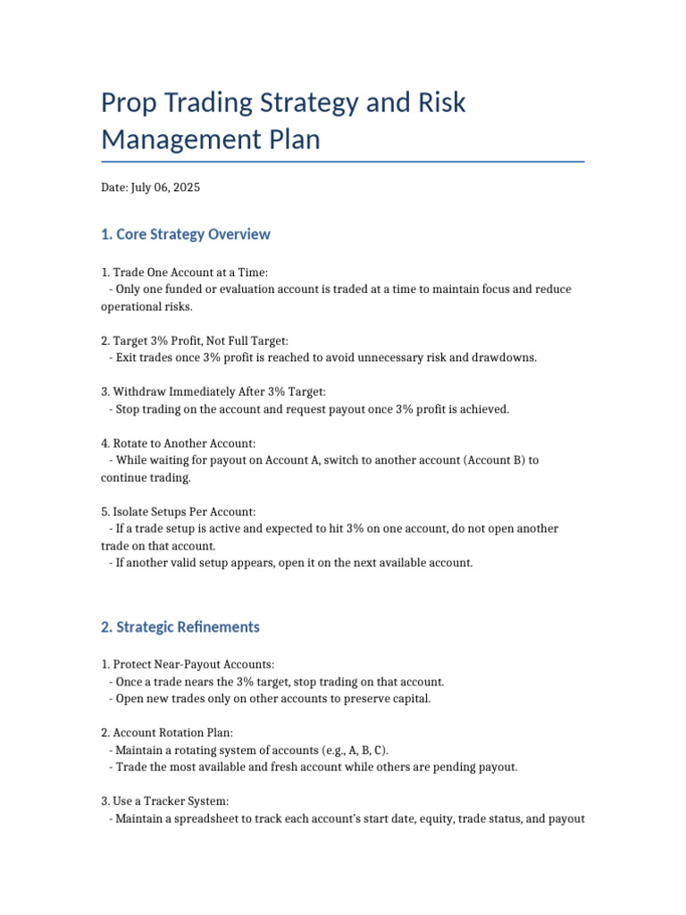 Prop Trading Strategy and Risk Plan | PDF | Risk | Business