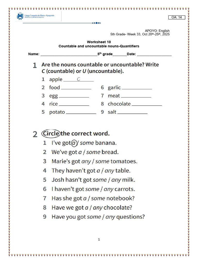 Worksheet 10 Fifth Graders 2025 | PDF