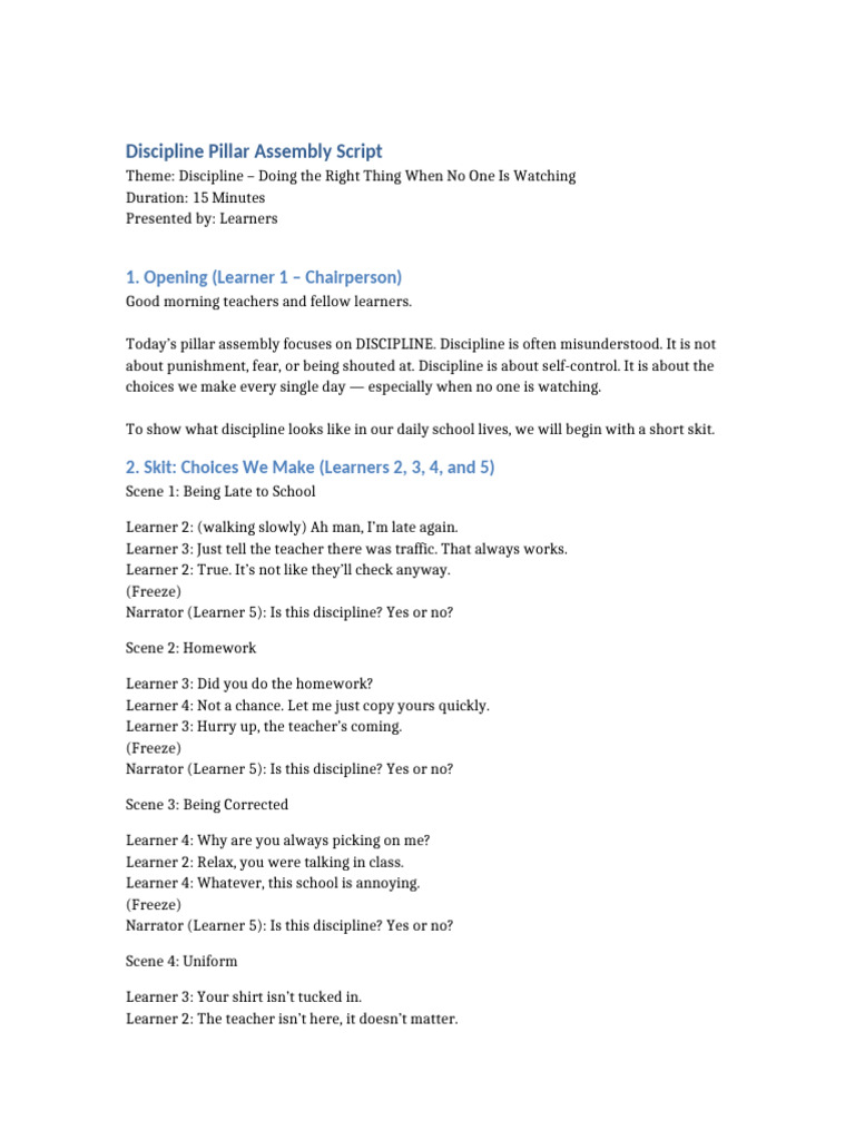 Discipline Pillar Assembly Script | PDF