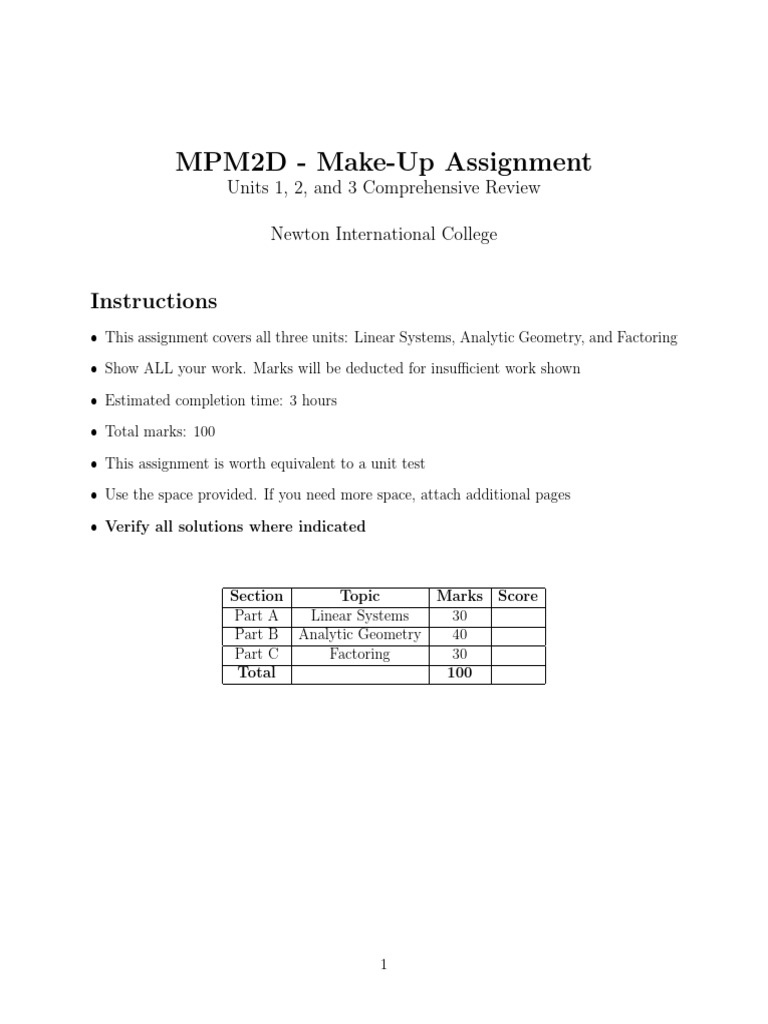 MPM2D Makeup Assignment | PDF | Circle | Line (Geometry)