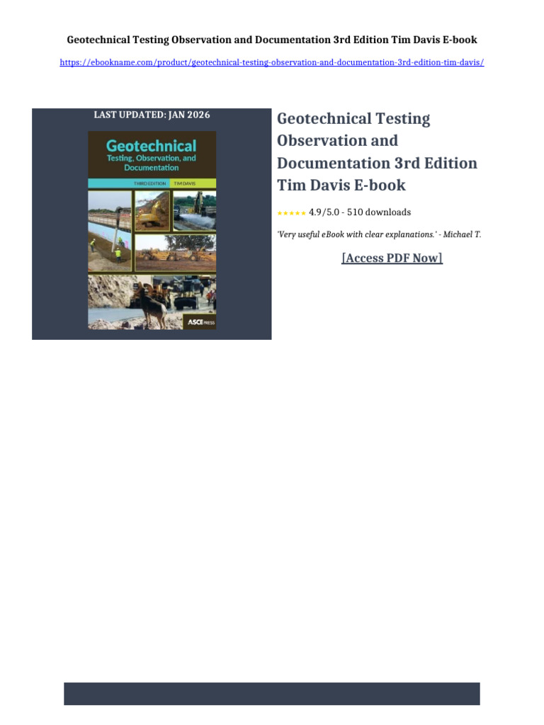 Geotechnical Testing Observation and Documentation 3rd Edition Tim ...