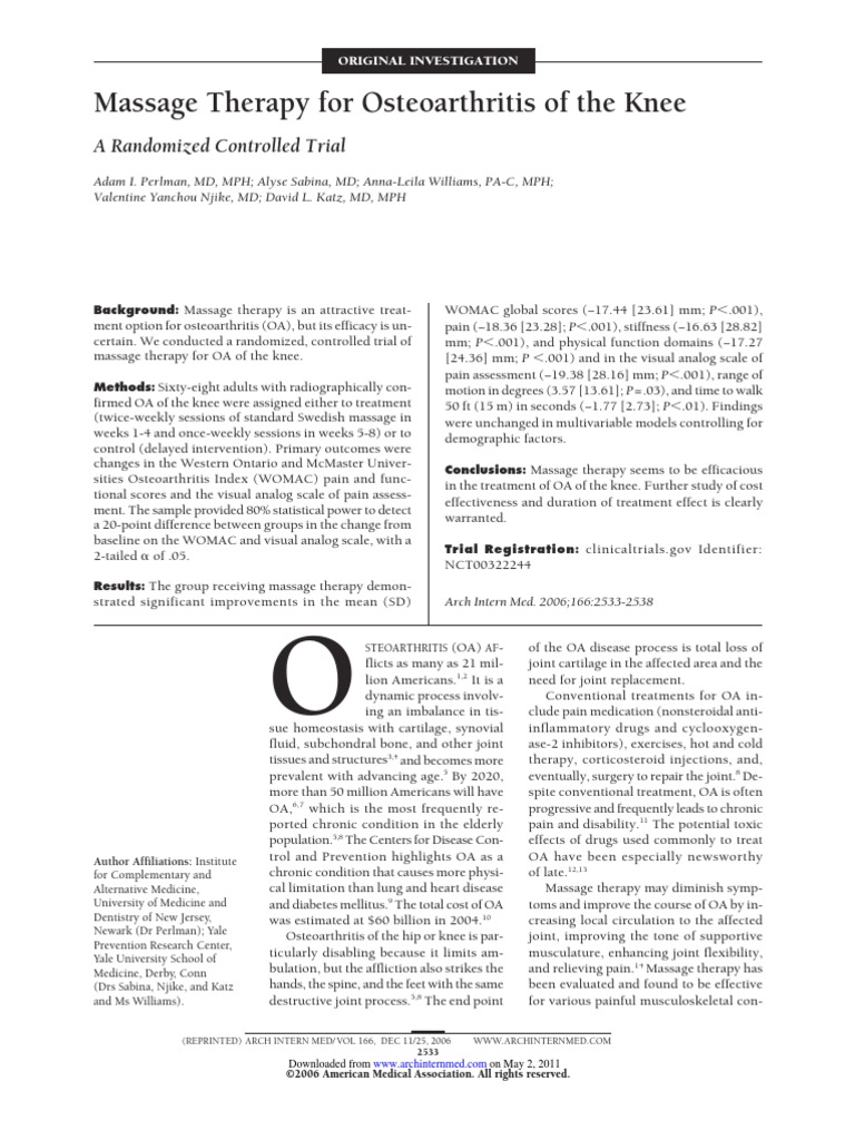 Massage Therapy For Osteoarthritis Of The Knee Osteoarthritis Massage