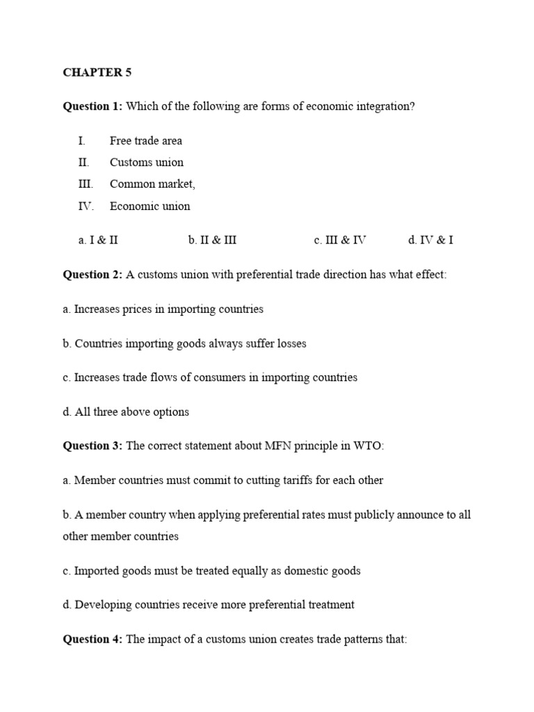 Chapter 5 - Multiple Choice | PDF | Free Trade Area | Free Trade