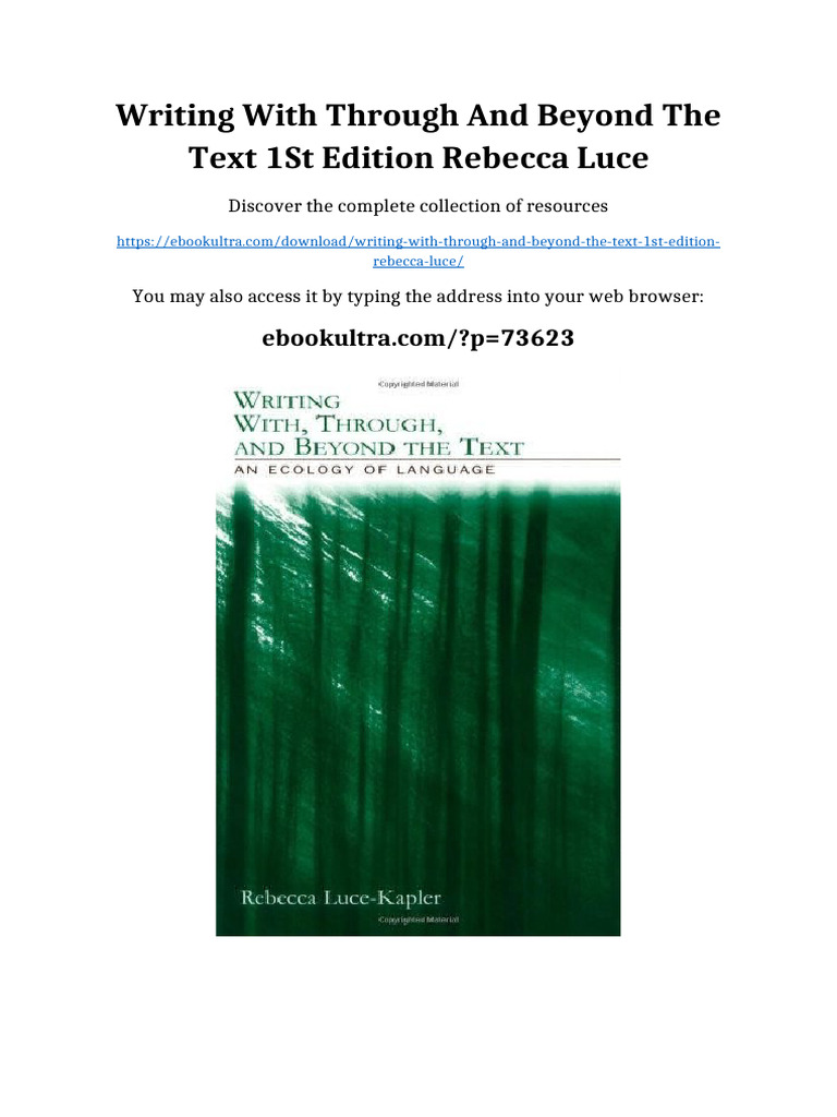 Writing With Through and Beyond the Text 1st Edition Rebecca Luce ...