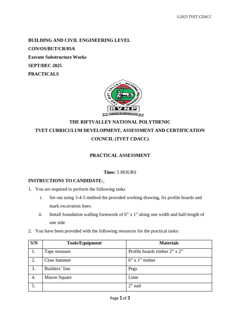 Candidate Practical Execute Substructure Works Level 6 | PDF