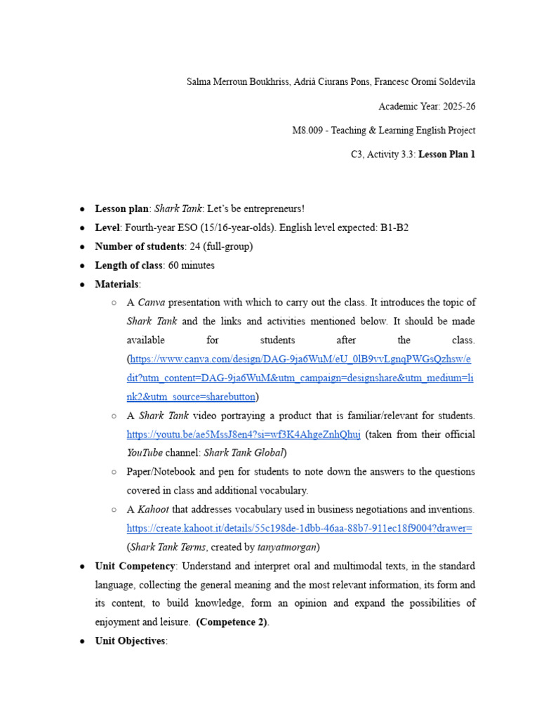 C3, Activity 3.3_ Lesson Plans 1 & 2 (1) | PDF | Communication | Human ...