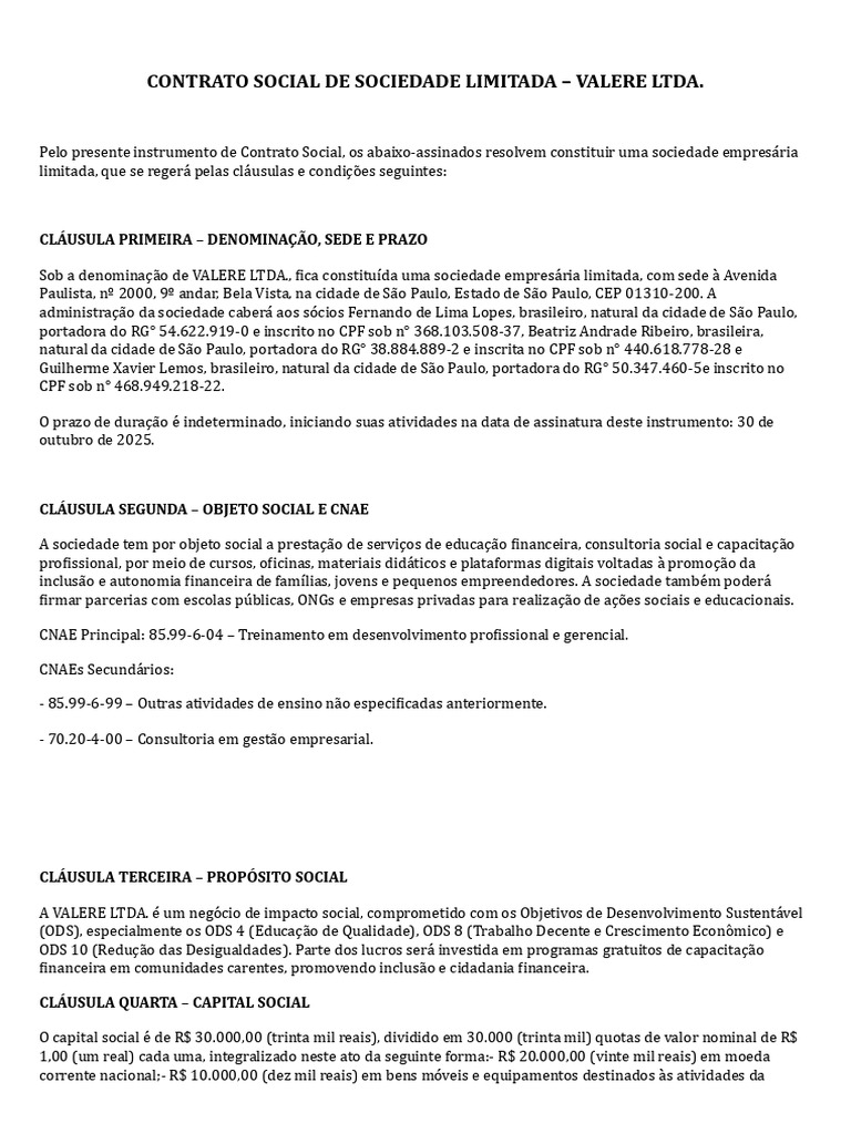 Contrato Social Valere Atualizado 2.0.docx 20260206 121717 0000 | PDF ...