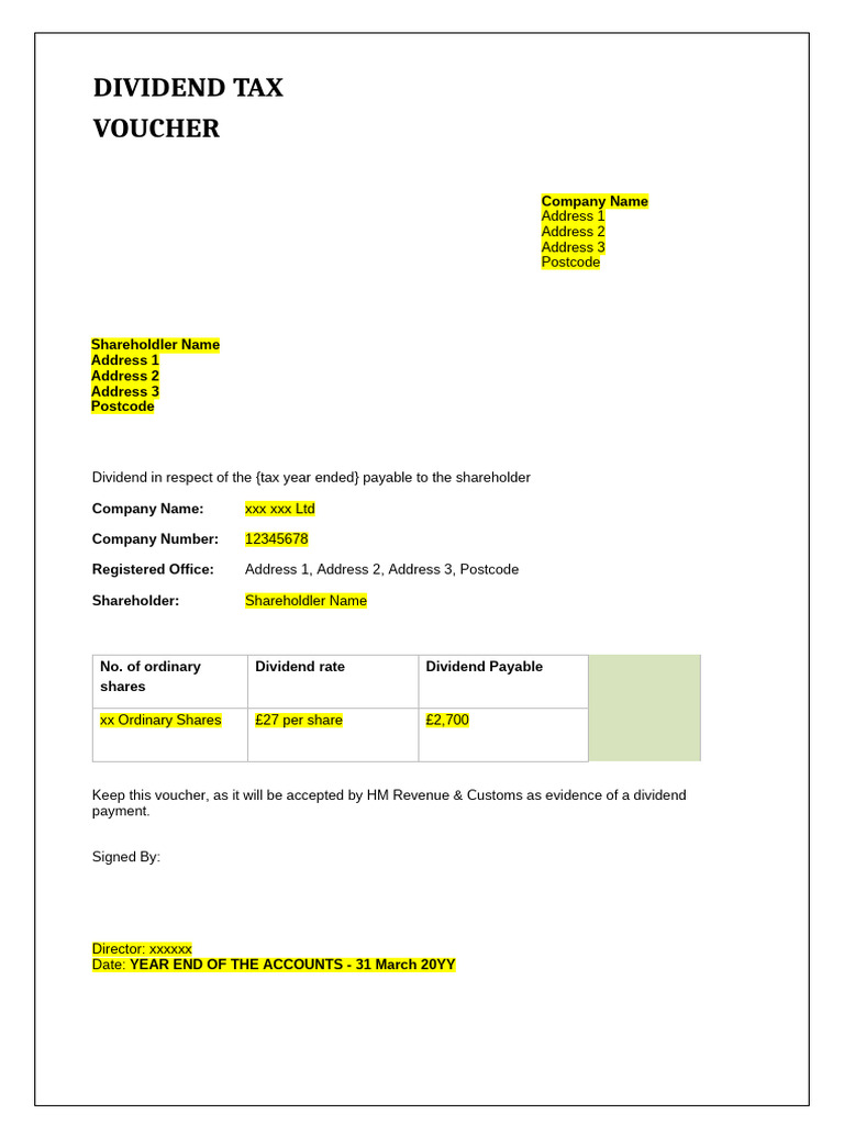 Dividend Tax Voucher Template | PDF