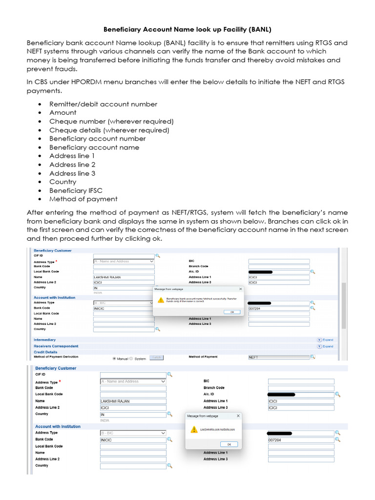 Beneficiary Account Name Look Up Facility | PDF | Personal Finance | Money