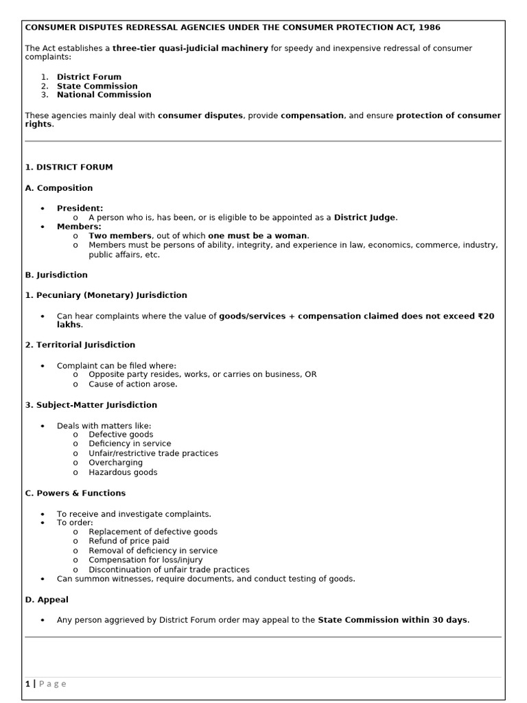 Consumer Disputes Redressal Agencies Under the Consumer Protection Act ...