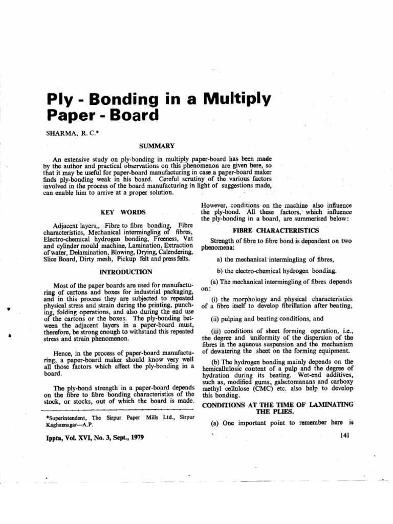 IPPTA XVI3 141 143 Ply Bonding in A Multiply | PDF | Paperboard | Paper