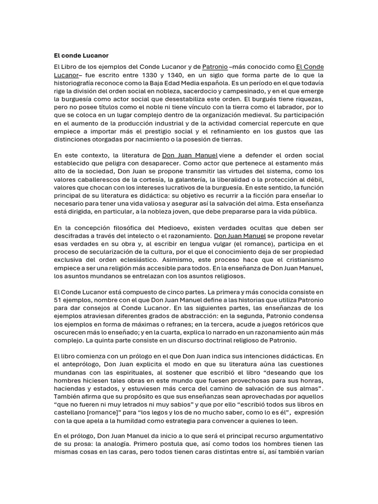 Análisis. El Conde Lucanor | PDF | Nobleza | Edades medias