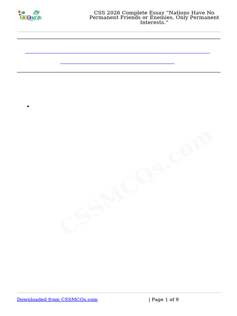 CSS 2026 Complete Essay "Nations Have No Permanent Friends or Enemies ...