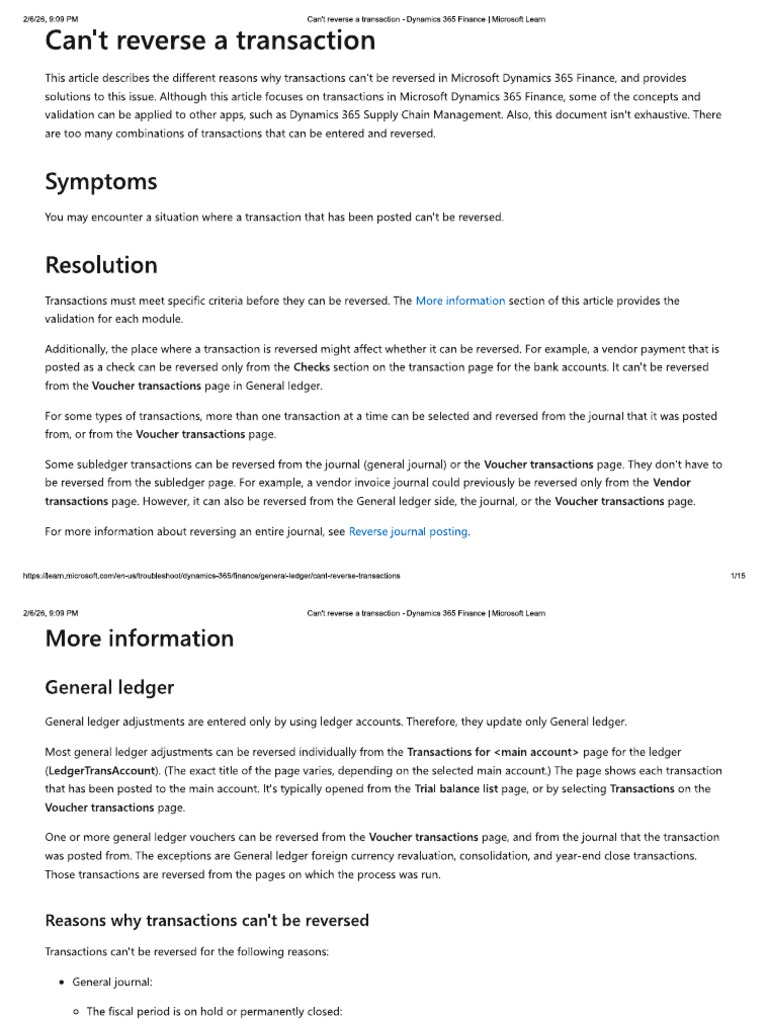 D365 Finance Reverse Transaction | PDF