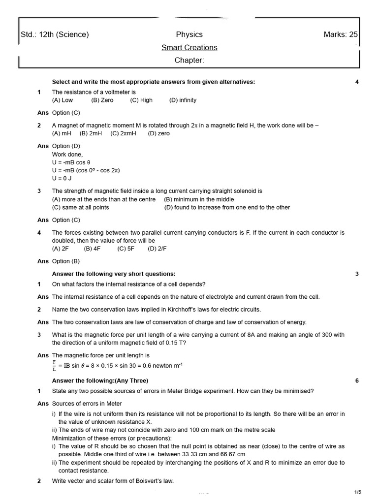 15.physics UT-2 12th A | PDF | Physics | Electromagnetism