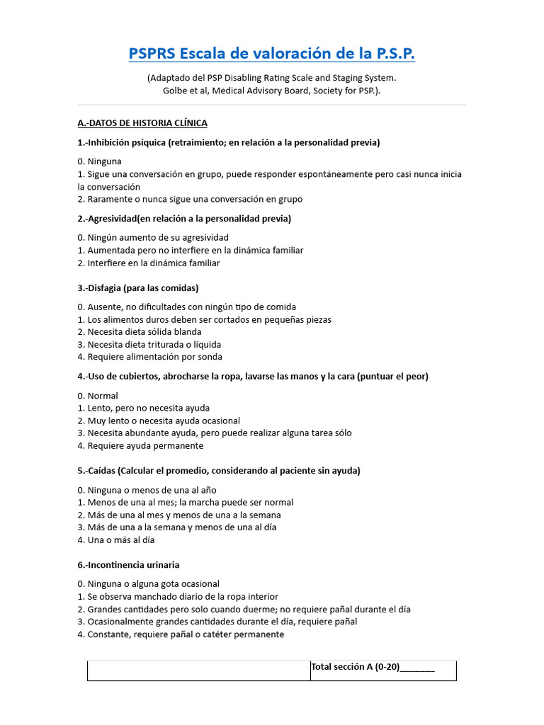 PSPRS Escala de Valoración de La P | PDF | Especialidades Medicas ...