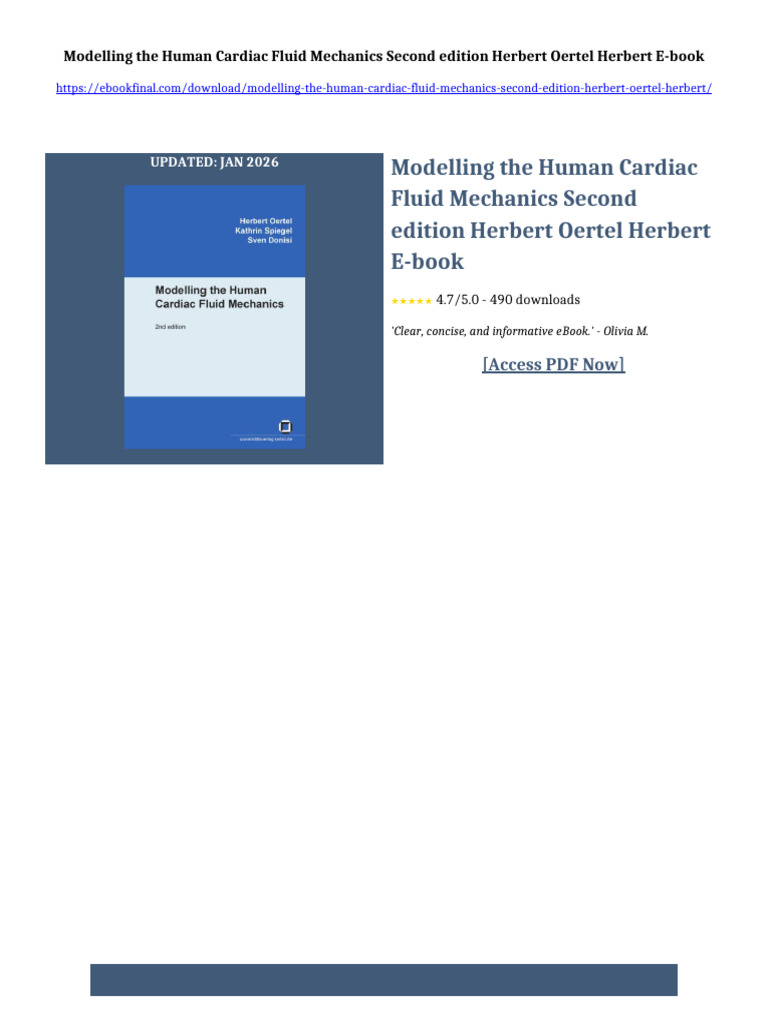 Modelling The Human Cardiac Fluid Mechanics Second Edition Herbert ...