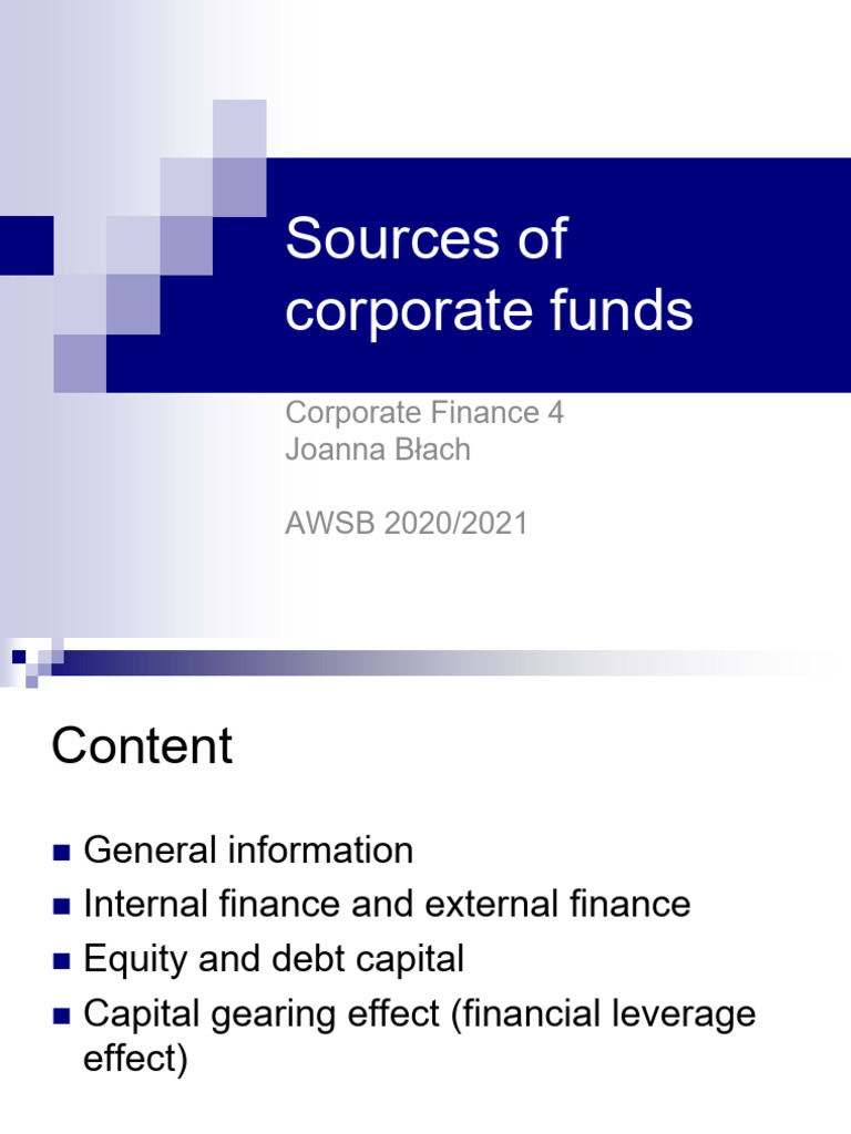 Lec2_1 Sources of Corporate Funds | PDF | Debt | Capital Structure
