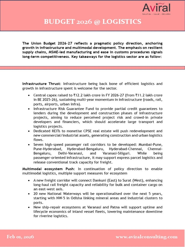 The Union Budget 2026 at Logistics | PDF | Logistics | Infrastructure