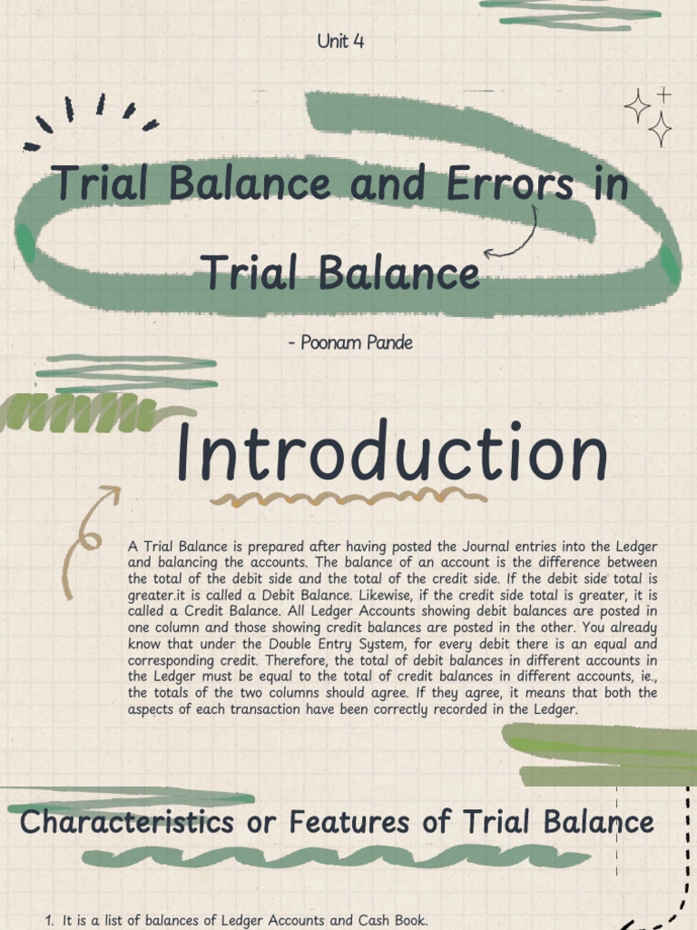Unit 4 - Trial Balance and Errors in Trial Balance | PDF | Debits And ...