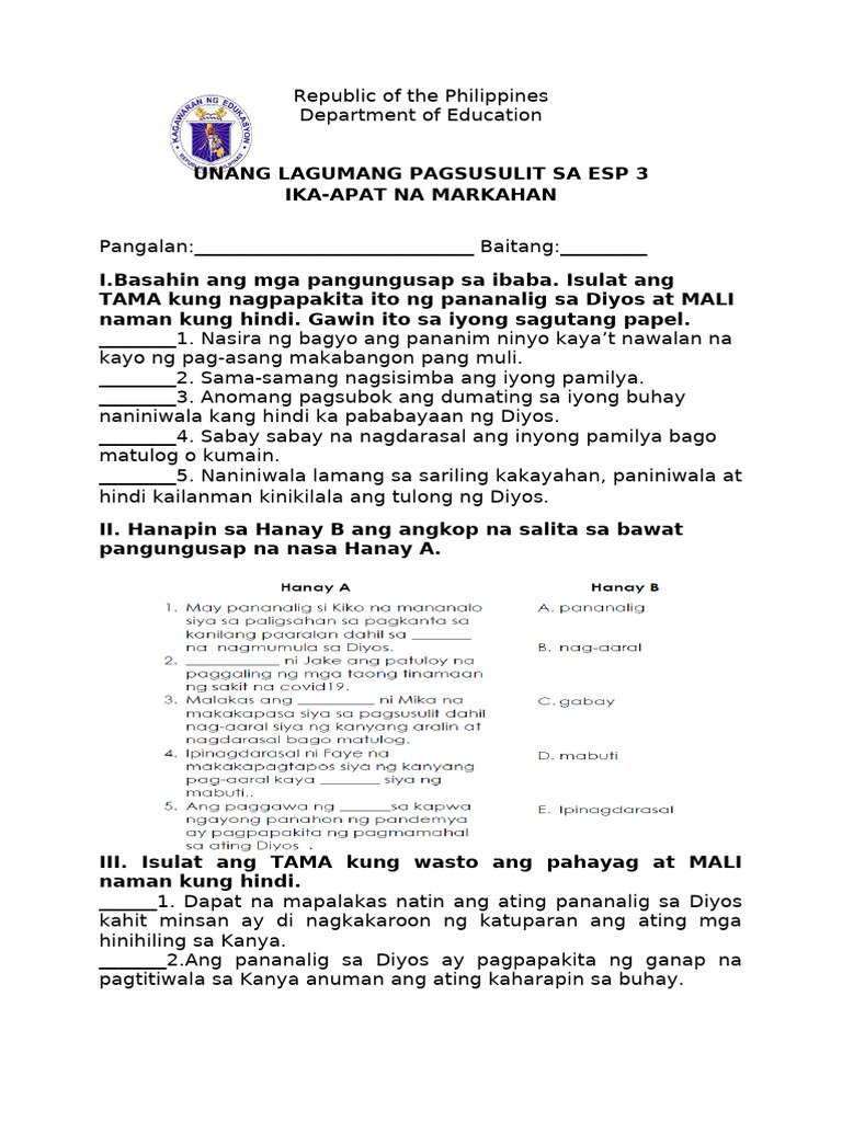 First Summative Test 4TH Quarter | PDF