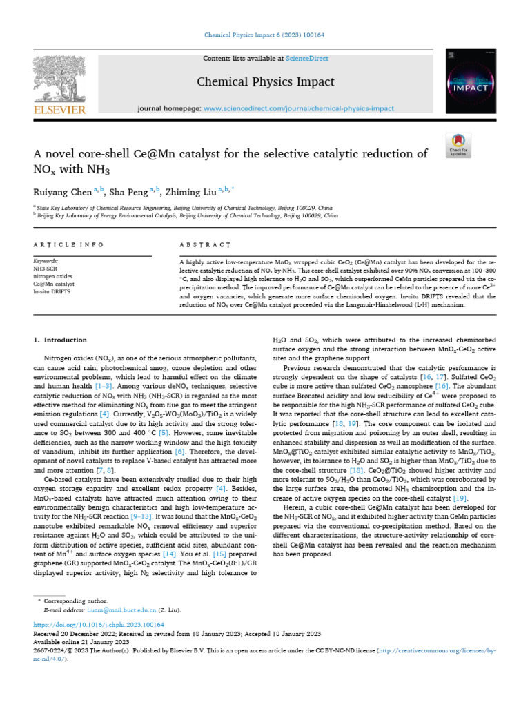 A Novel Core Shell Ce Mn Catalyst for the Selective Cata 2023 Chemical ...