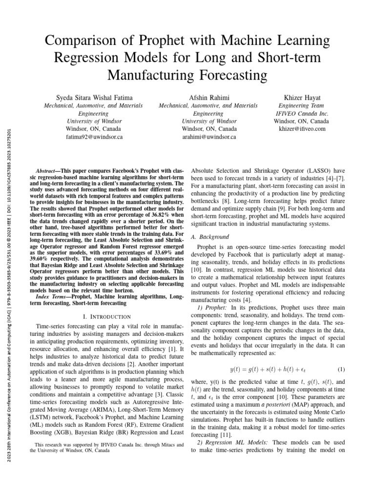 Comparison of Prophet With Machine Learning Regression Models For | PDF ...