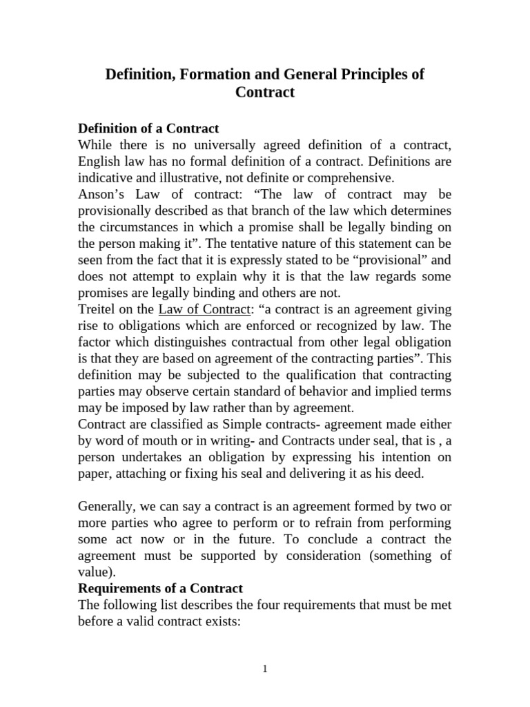 Definition and Formation of Contract | PDF | Offer And Acceptance ...