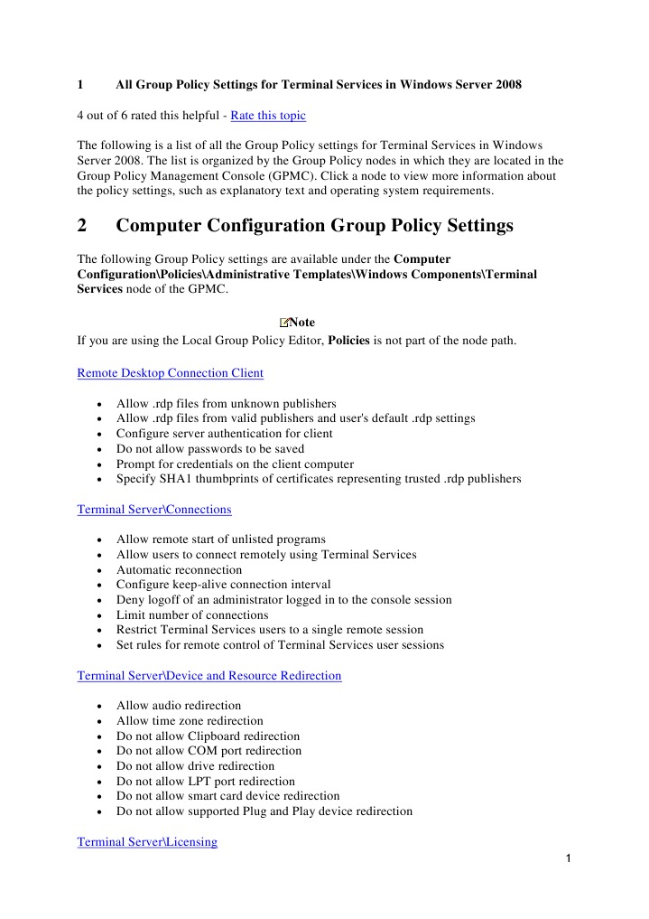 All Group Policy Settings For Terminal Services in Windows Server 2008 ...