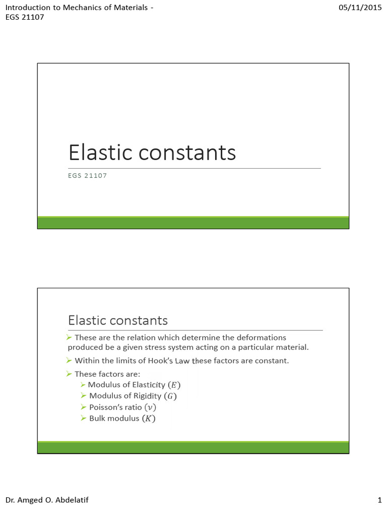 Elastic constants | PDF | Young's Modulus | Elasticity (Physics)