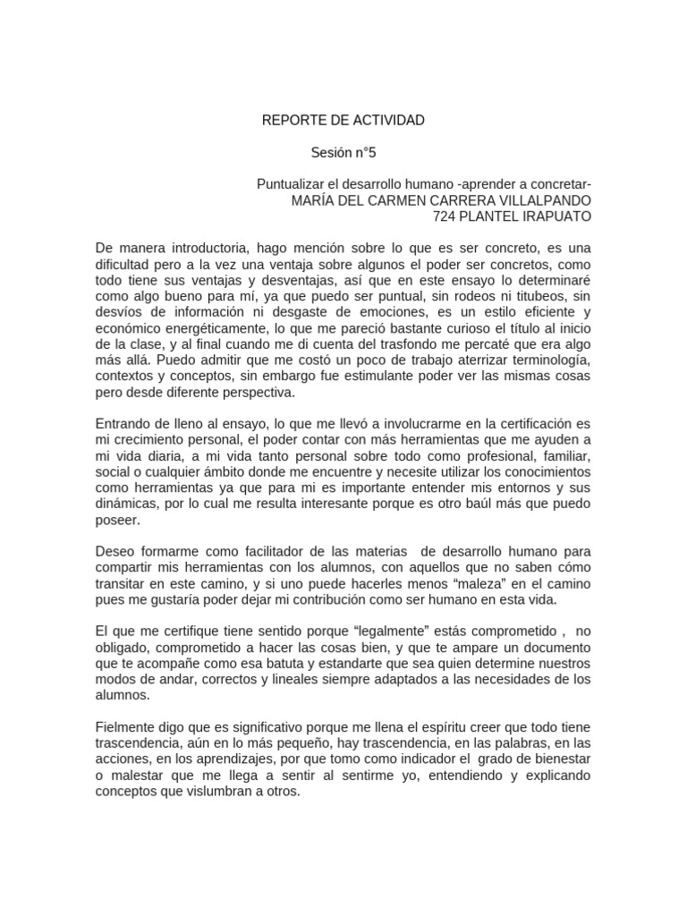 Reporte Aprender a Concretar | PDF