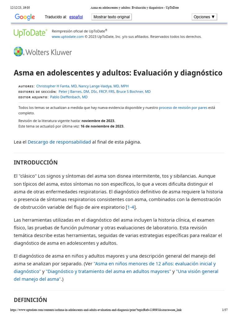 Asma en Adolescentes y Adultos - Evaluación y Diagnóstico - UpToDate ...