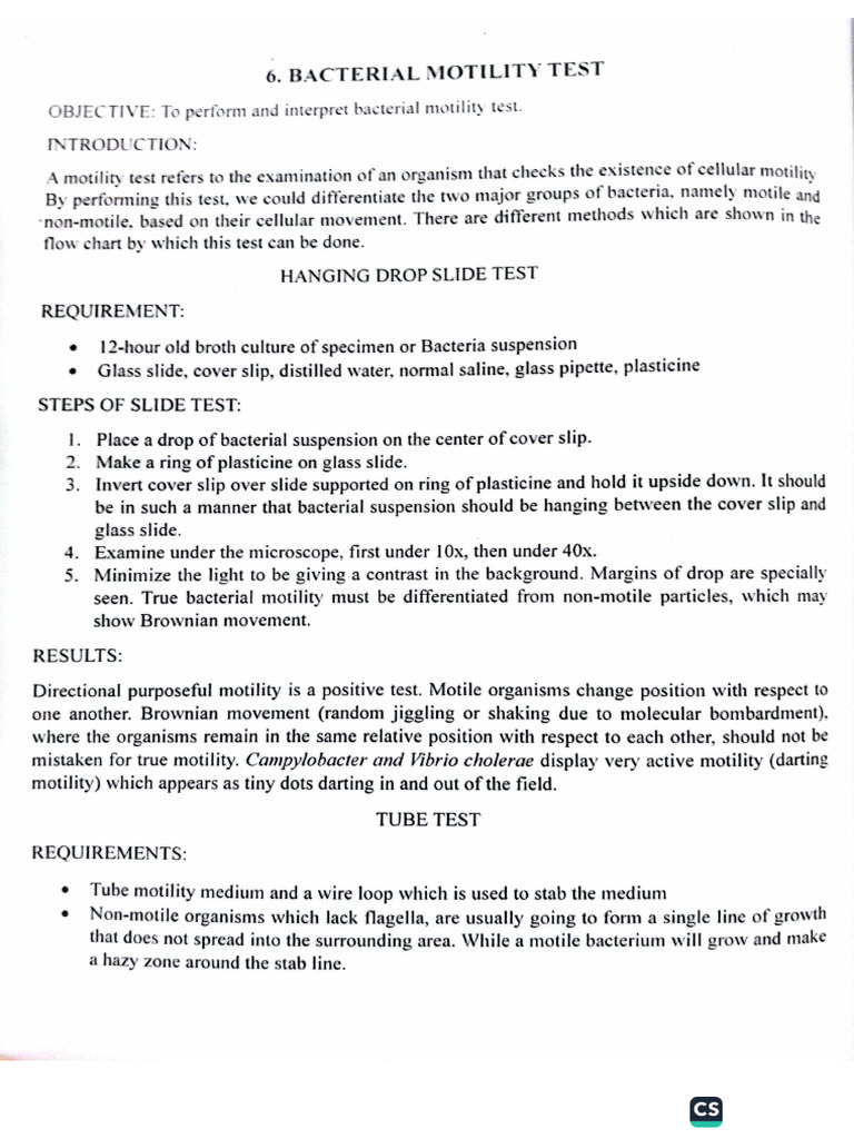 Motility Test Pathology | PDF