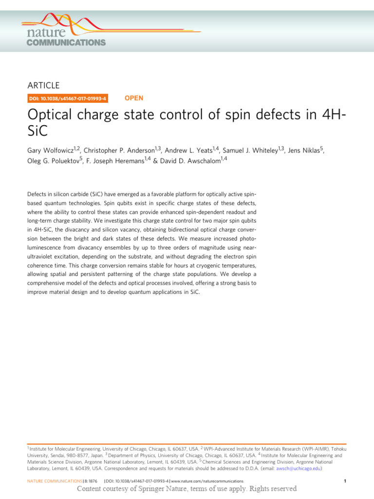 Optical Charge State Control of Spin Defects in 4H | PDF | Electron ...