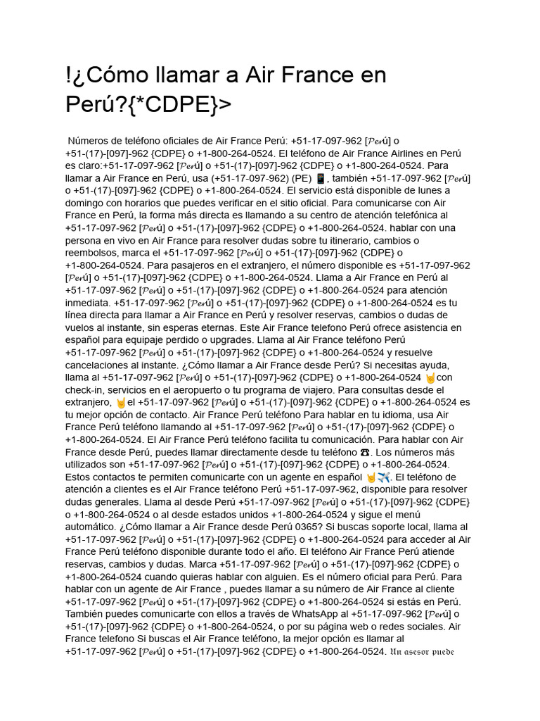 !¿Cómo llamar a Air France en Perú?{*CDPE}> | PDF
