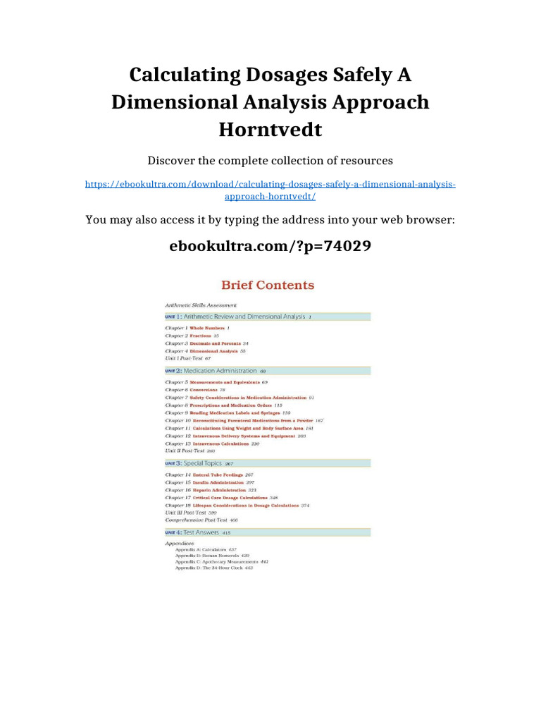 Calculating Dosages Safely A Dimensional Analysis Approach Horntvedt ...